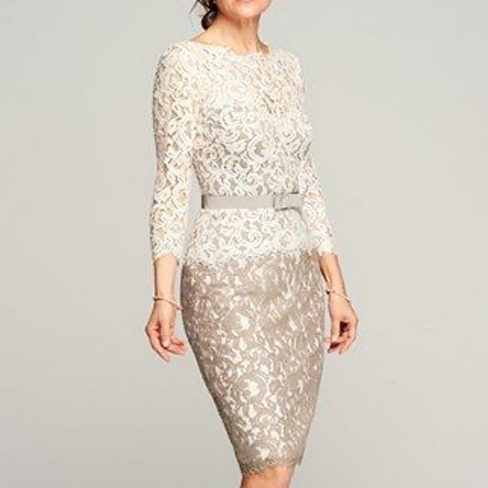 Tadashi Shoji Two Tone Lace Overlay Grosgrain Ribbon … - Gem
